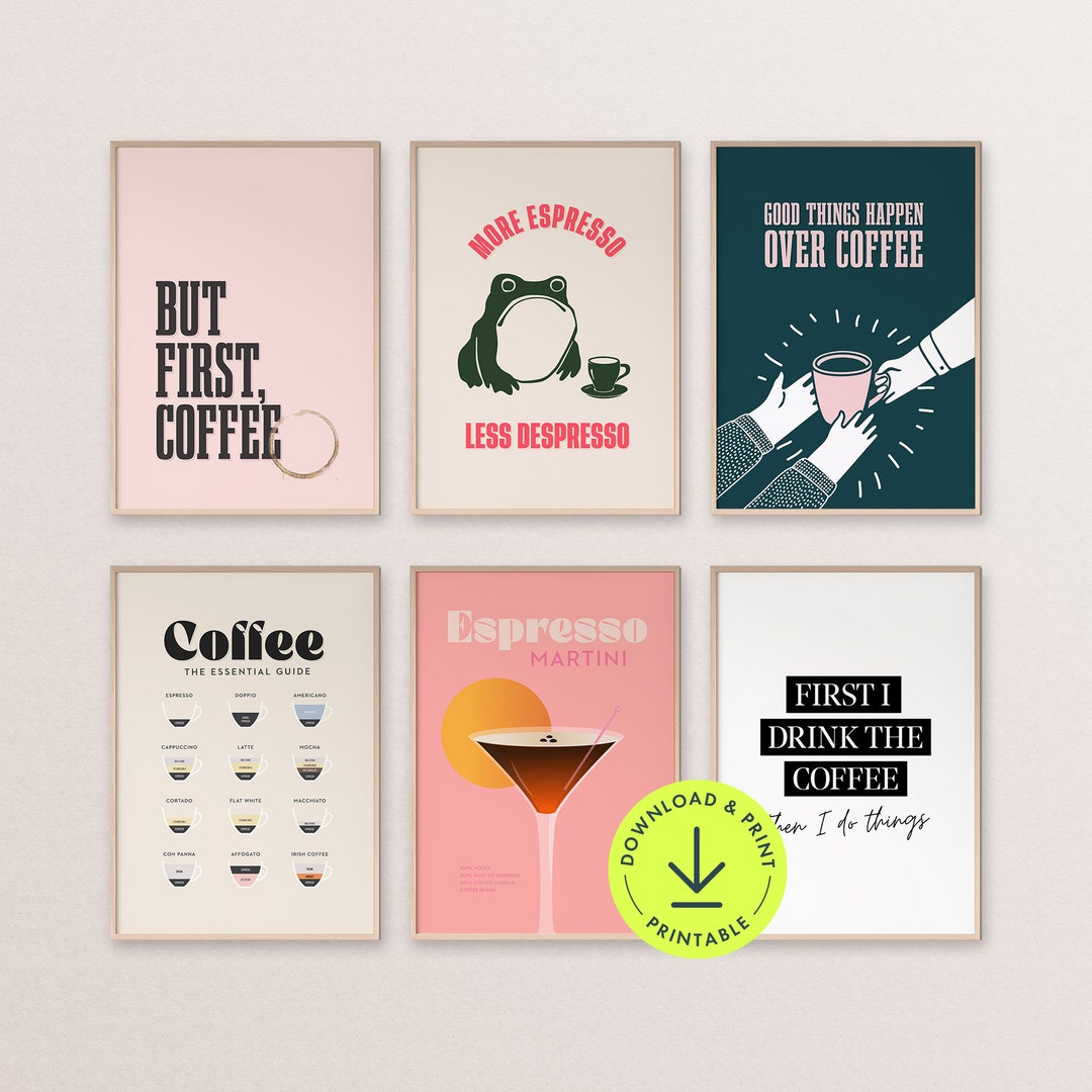 Coffee Wall Art Print Bundle Coffee Gallery Wall Set of 6 Printable ...