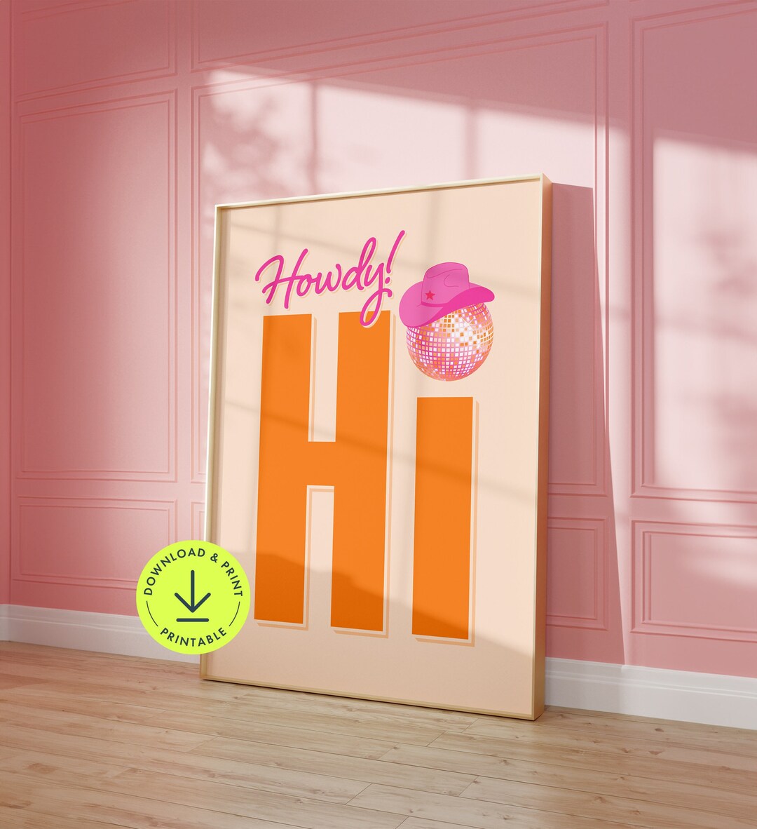 Cute Cowgirl Print Howdy Hi Disco Ball Hat Pink Orange Wall Art Girly ...