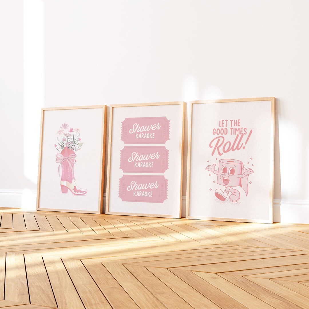 Pink Bathroom Art Print Toilet Wall Art Preppy Bathroom Set of 3 Cute ...