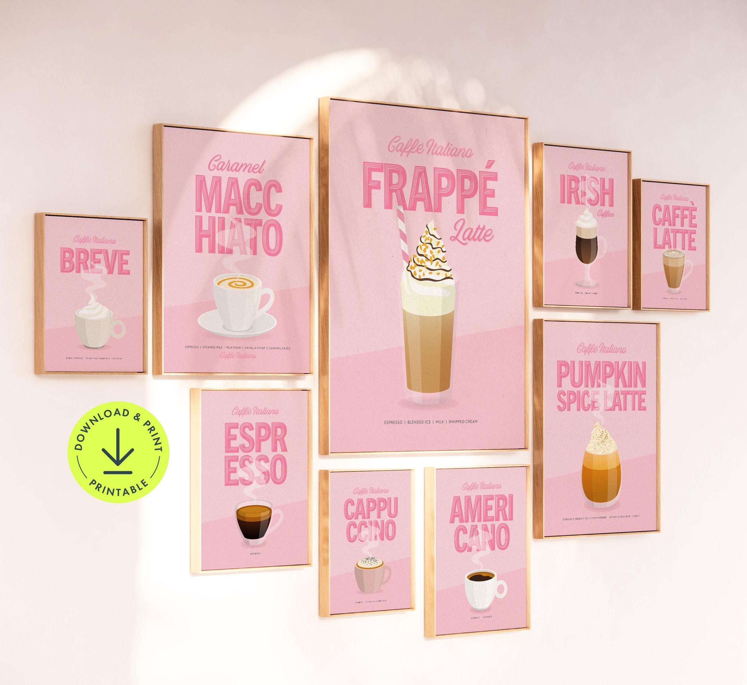 Pink Coffee Types Print Set: Kitchen Cafe Art (digital Download) - Etsy UK