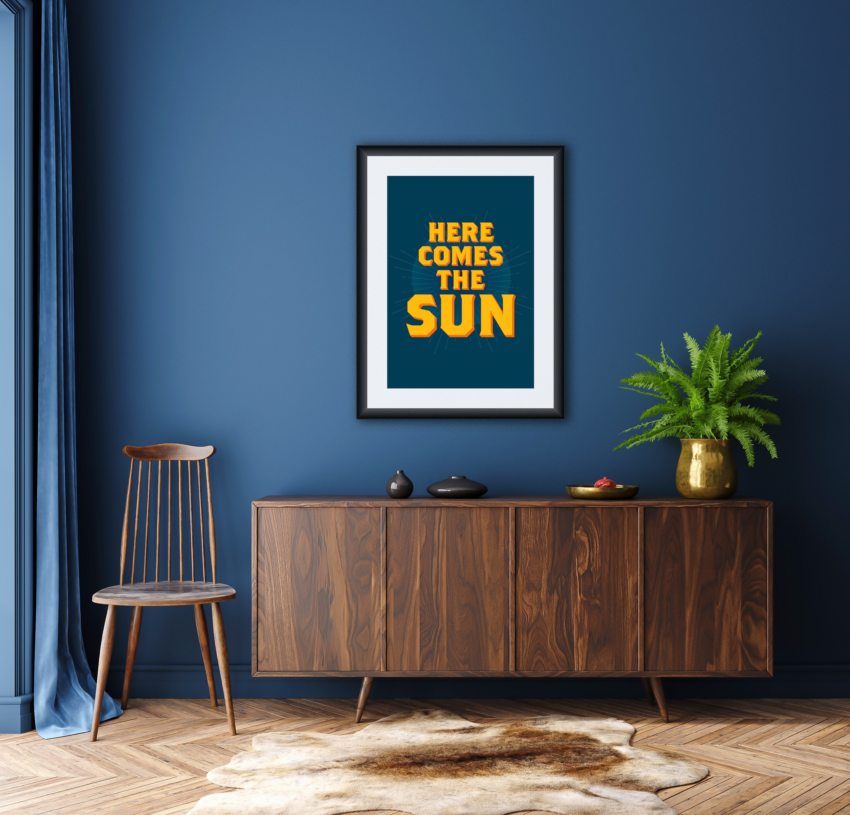 Trendy Retro Positive Quote Poster Living Room Decor Here Comes the Sun ...