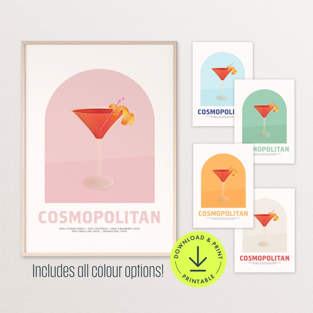 Cosmopolitan Cocktail Poster Bar Printable Art Cocktail Print Girly Bar ...