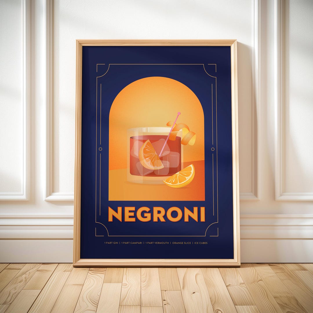 Negroni Print Printable Retro Classic Cocktail Recipe Drink Gift Idea ...