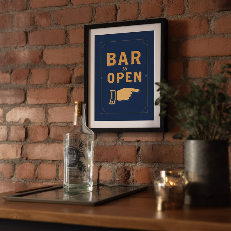 Trendy Retro Bar Sign Printable Bar is Open Wall Art Pub Print - Etsy
