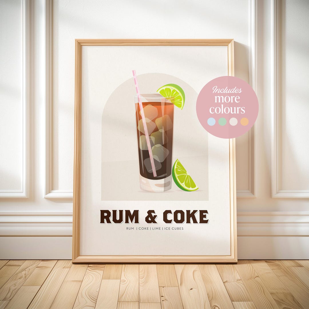 Rum and Coke Print Printable Cocktail Recipe Art Rum Gift Idea for Home ...