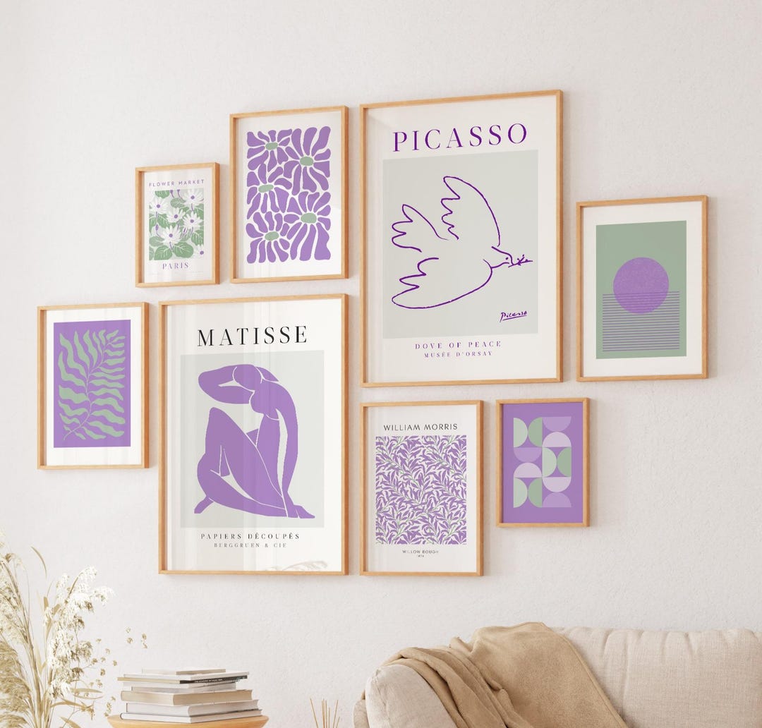 Green Purple Printable Poster Set of 8 Mid Century Modern Abstract Art ...