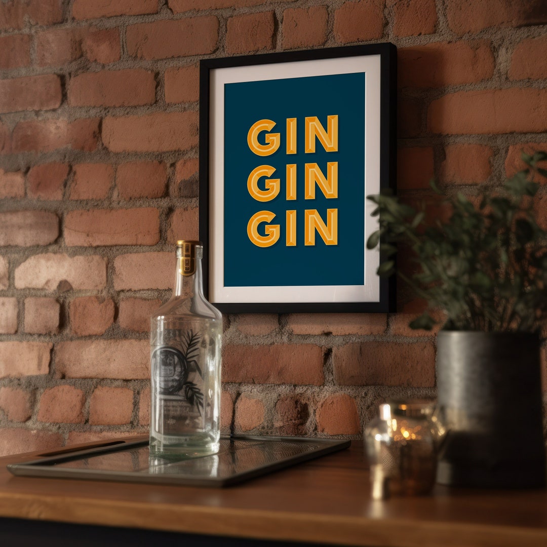 Retro Gin Bar Cart Wall Art Print Printable Gin Poster Retro Cocktail ...