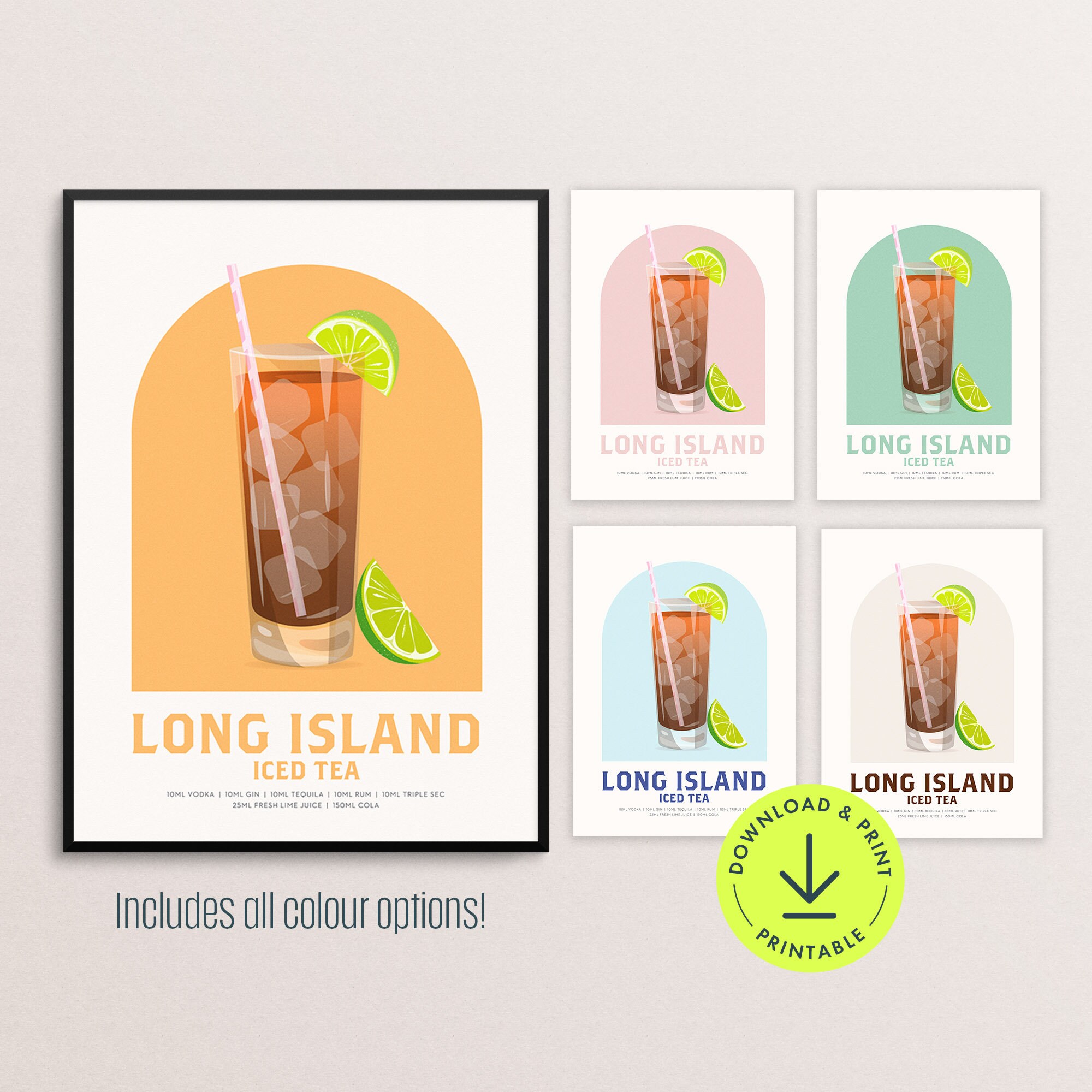 Long Island Iced Tea Cocktail Print Retro Cocktail Print Alcohol ...