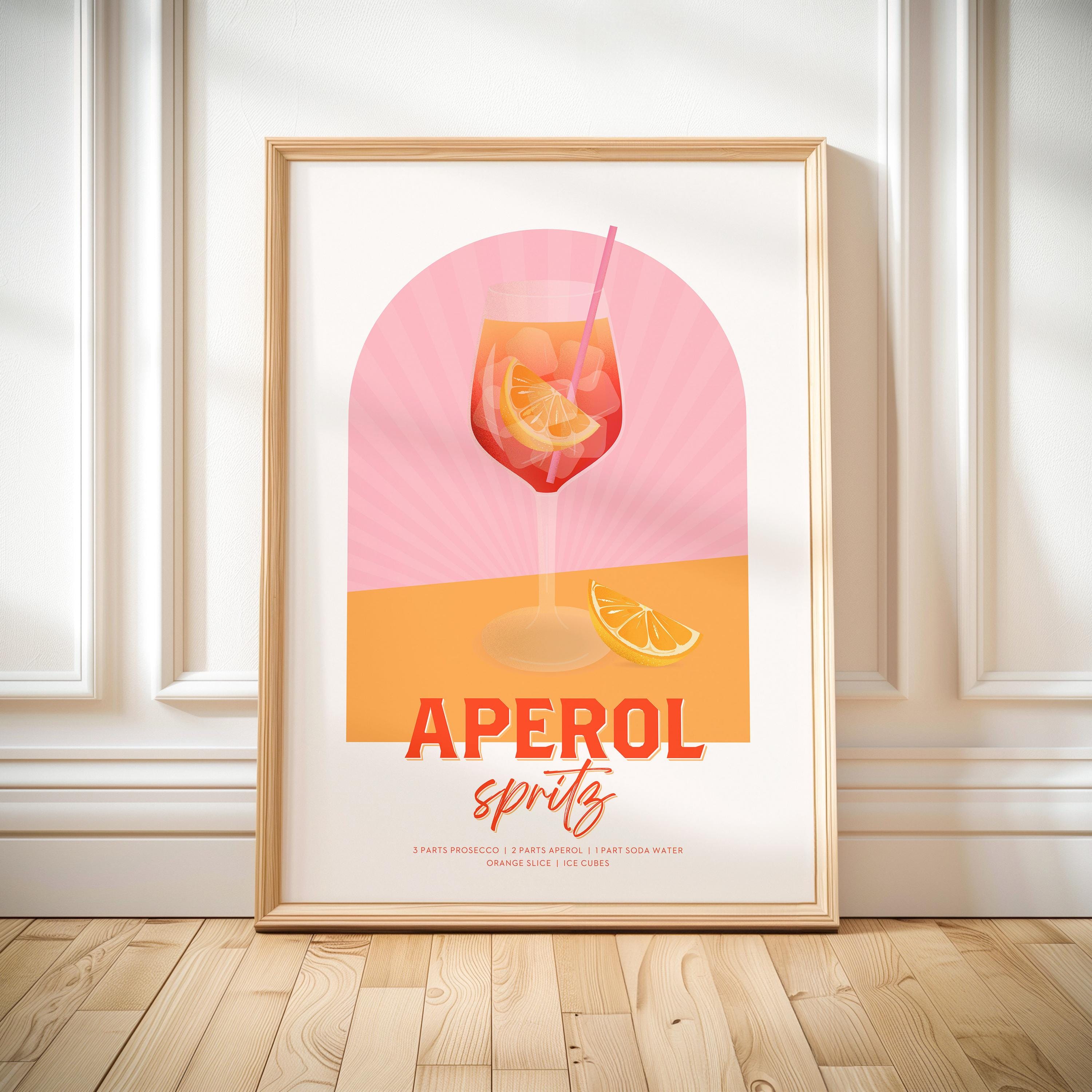 Aperol Spritz Cocktail Recipe Art Print: Pink & Orange Summer Bar Decor ...