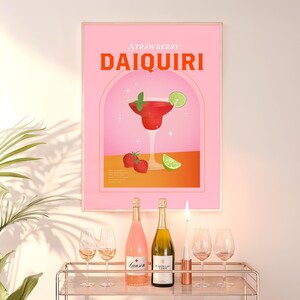 Strawberry Daiquiri Print Printable Cocktail Recipe Art Girly Bar Gift ...