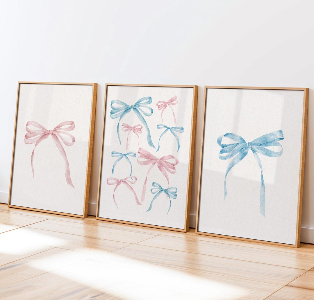 Pink & Blue Bow Print Set: Girly Coquette Dorm Decor (digital Download ...