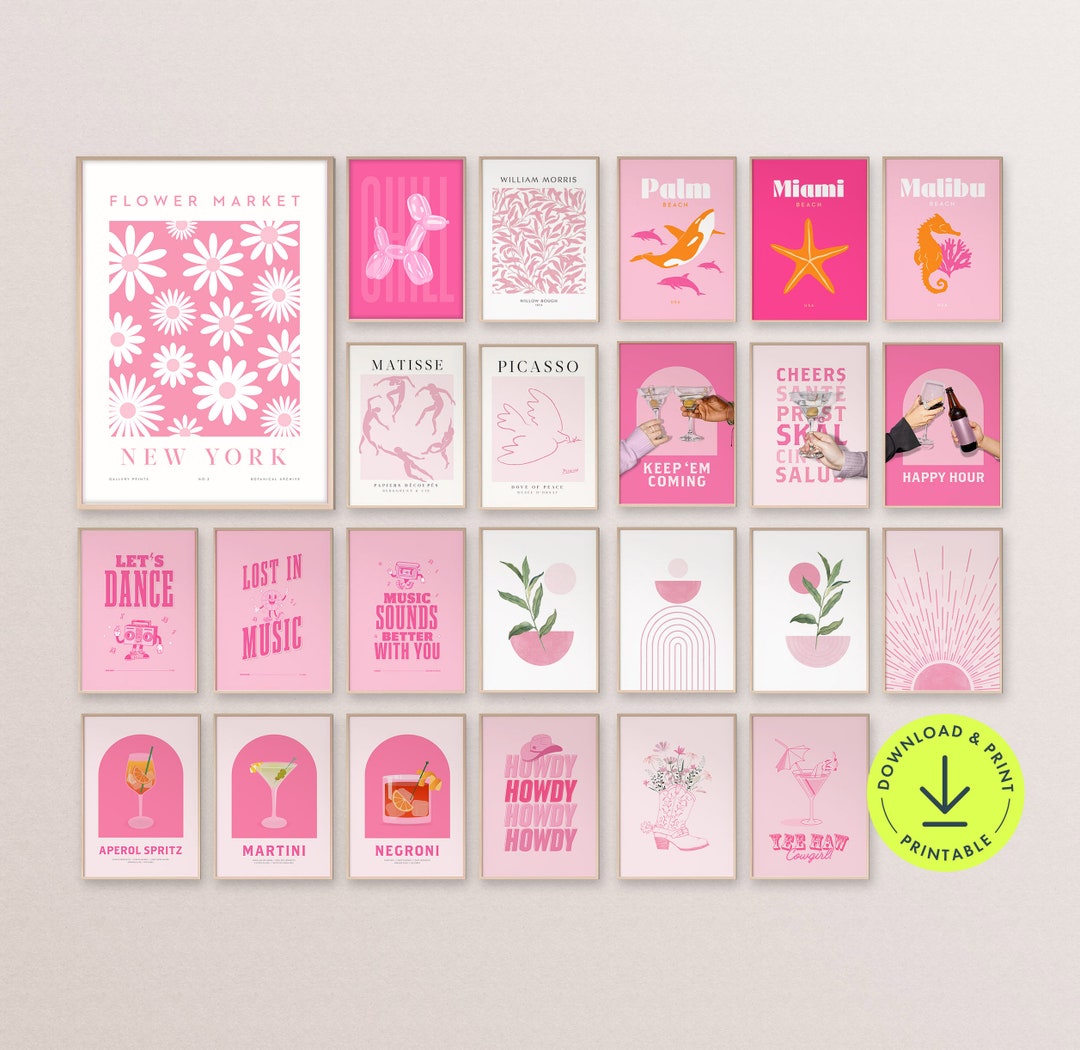 Preppy Pink Print Eclectic Mega Bundle Printable Gallery Wall Set ...