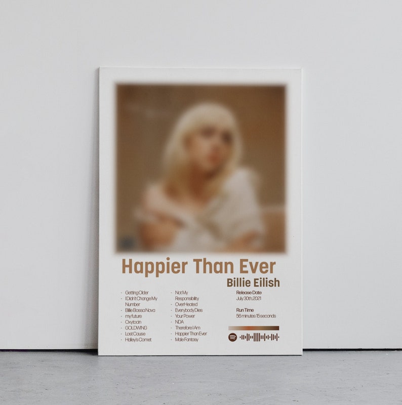 Billie Eilish Poster Happier Than Ever Album Cover Poster Print Album Poster Blurred Wall Art ...