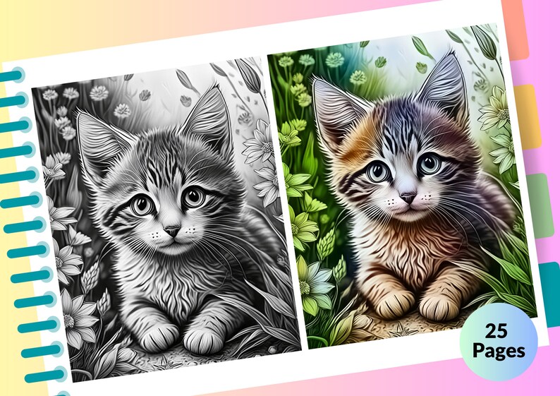 25 Cute Cat Coloring Pages Adult and Kids Coloring Book, Animal ...