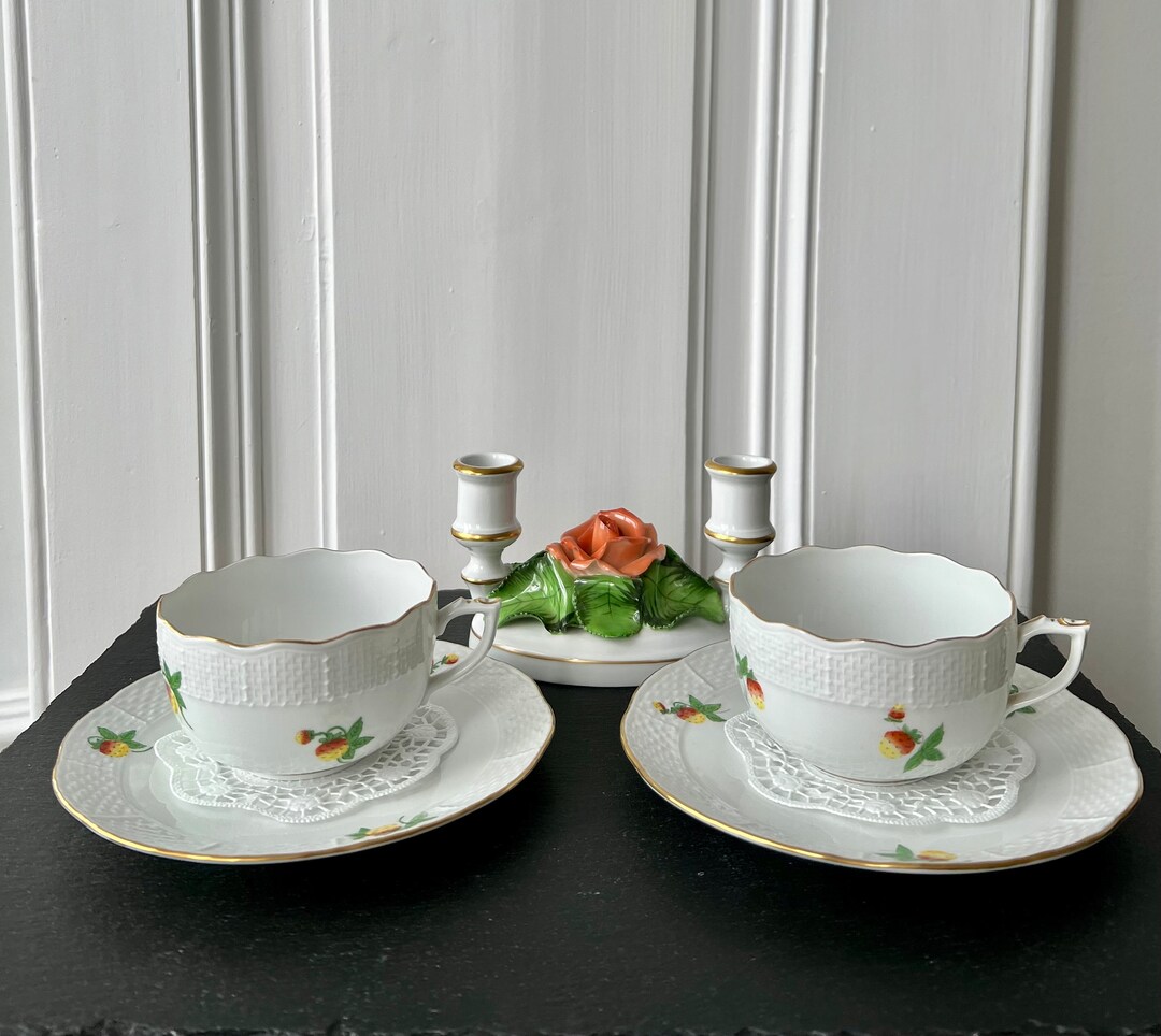 Herend Tea/cafe Au Lait Cups and Beautiful Candle Holder. Wonderful Set From Herend. - Etsy