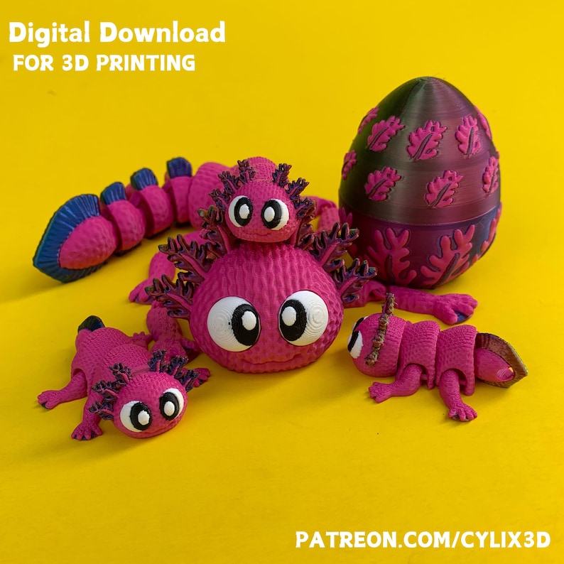 Flexi Crochet Axolotl and Egg 3D Print STL Files Bundle: Articulated ...