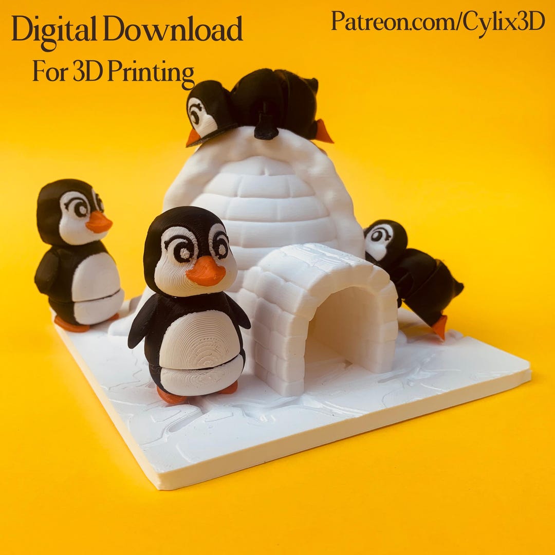 Flexi Penguin & Igloo House STL 3D Print Files Bundle: Articulated ...