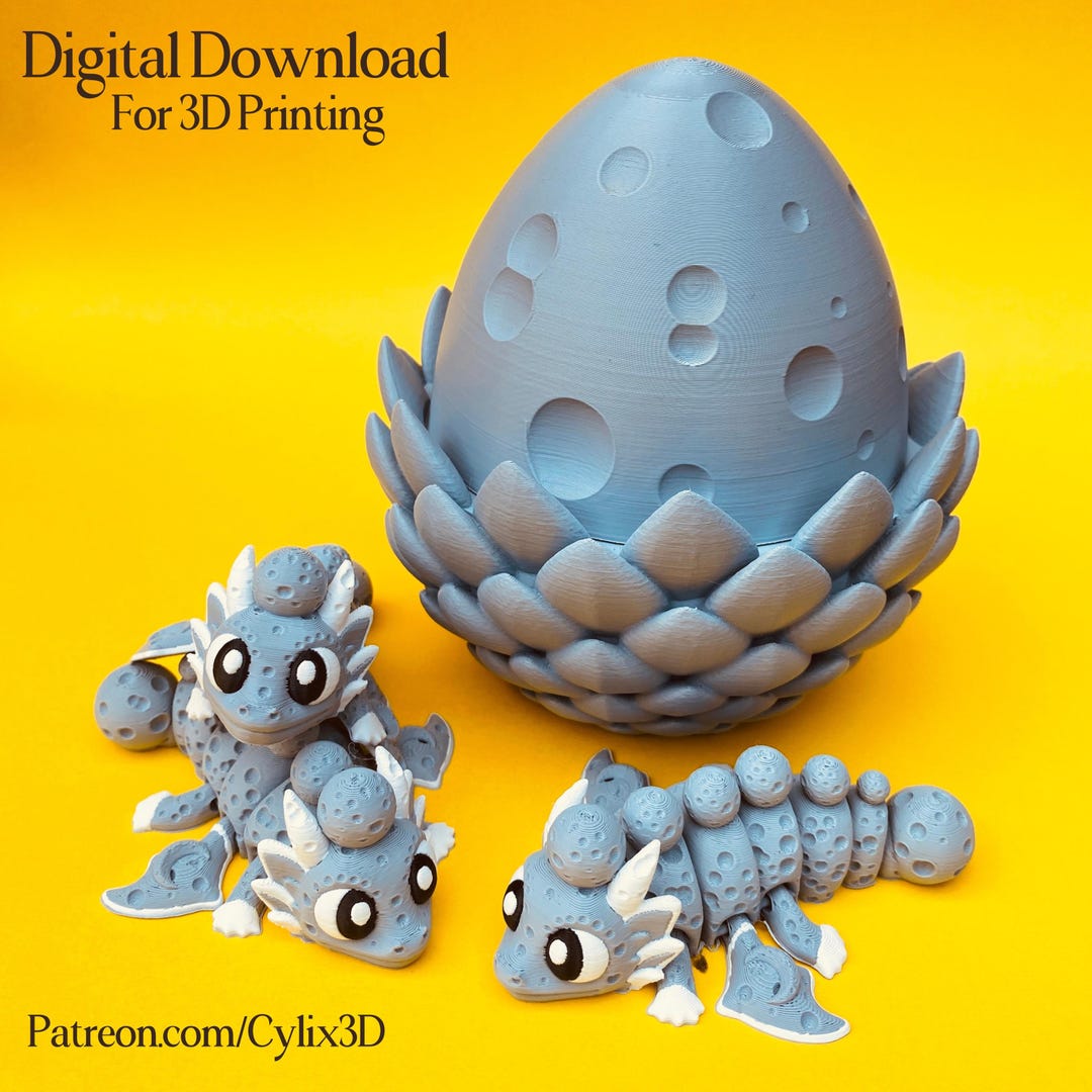Flexi Moon Dragon & Egg STL 3D Print Files Bundle: Articulated Fidget ...