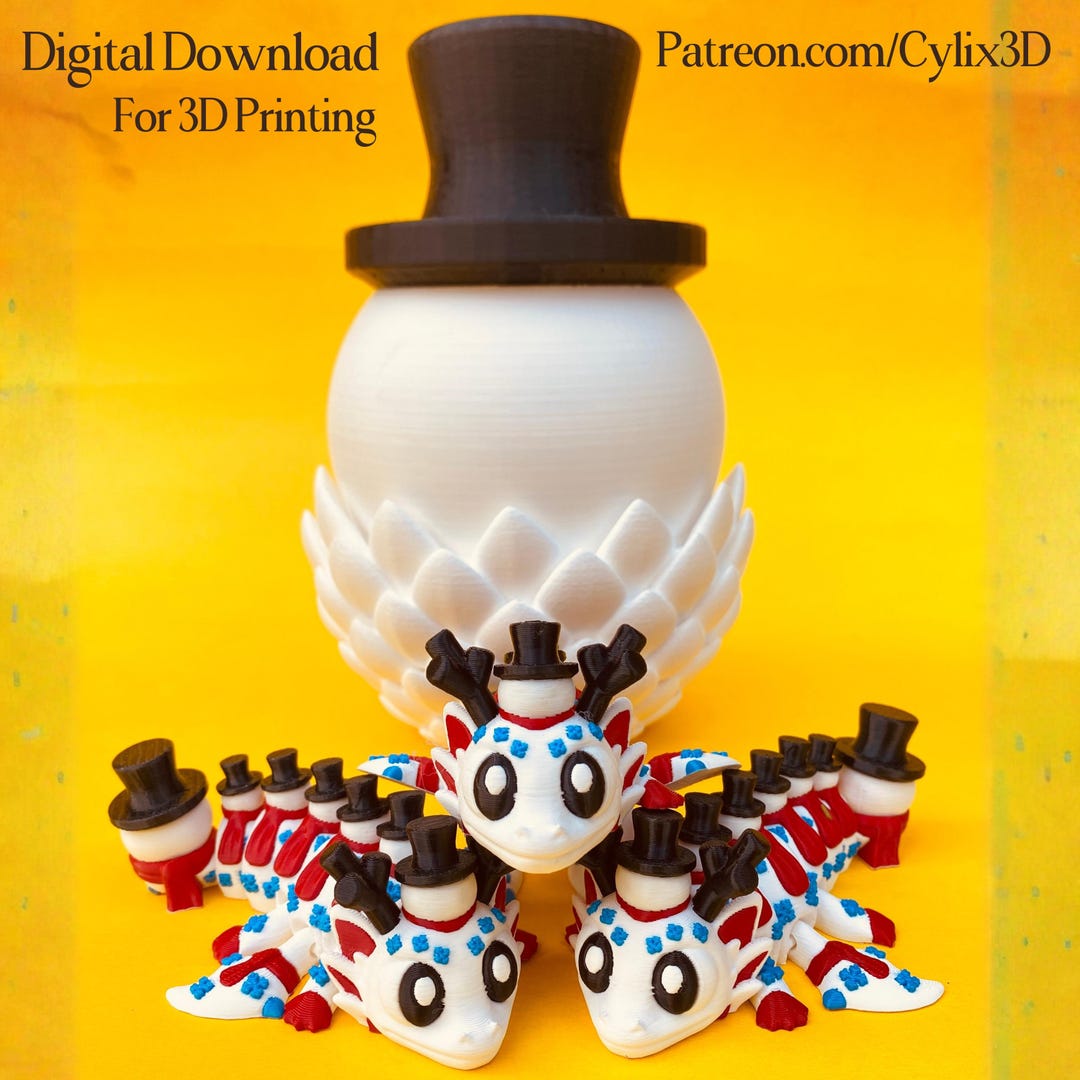 Flexi Snowman Dragon & Egg STL 3D Print Files: Winged Dragon Fidget Toy ...
