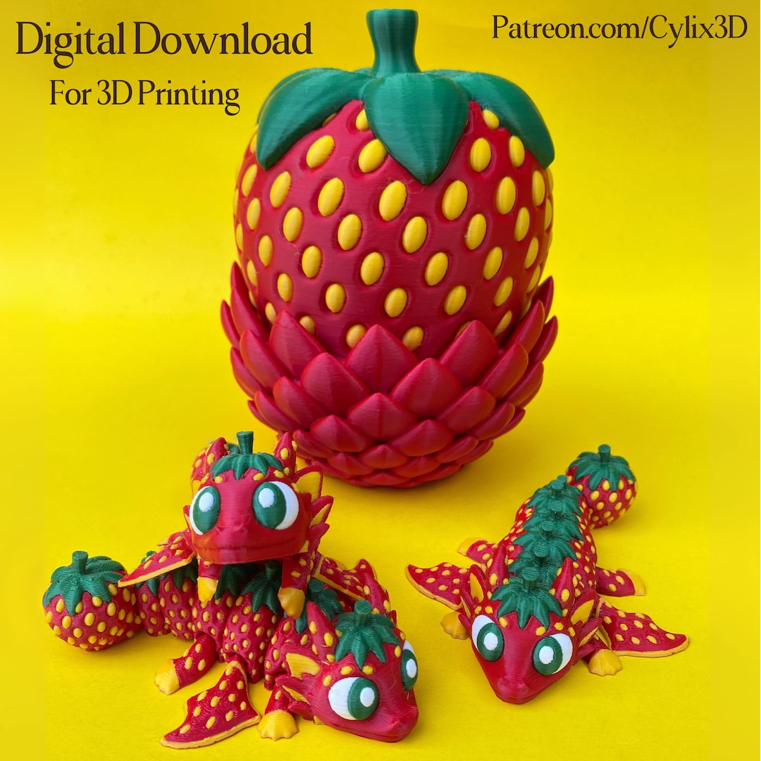 Flexi Strawberry Dragon & Egg STL 3D Print Files Bundle: Winged Dragon ...
