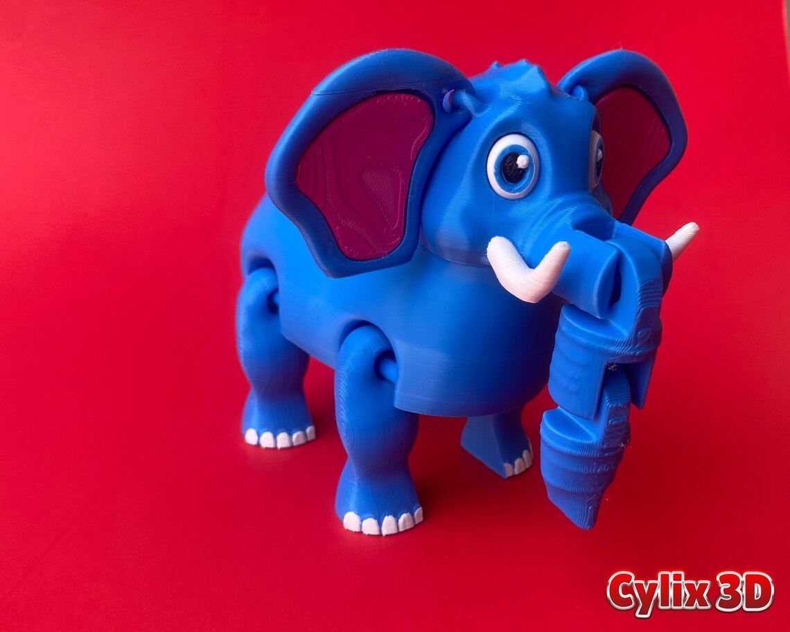 Elephant STL File for 3D Print, Articulating Flexi Wiggle Pet, Print in ...