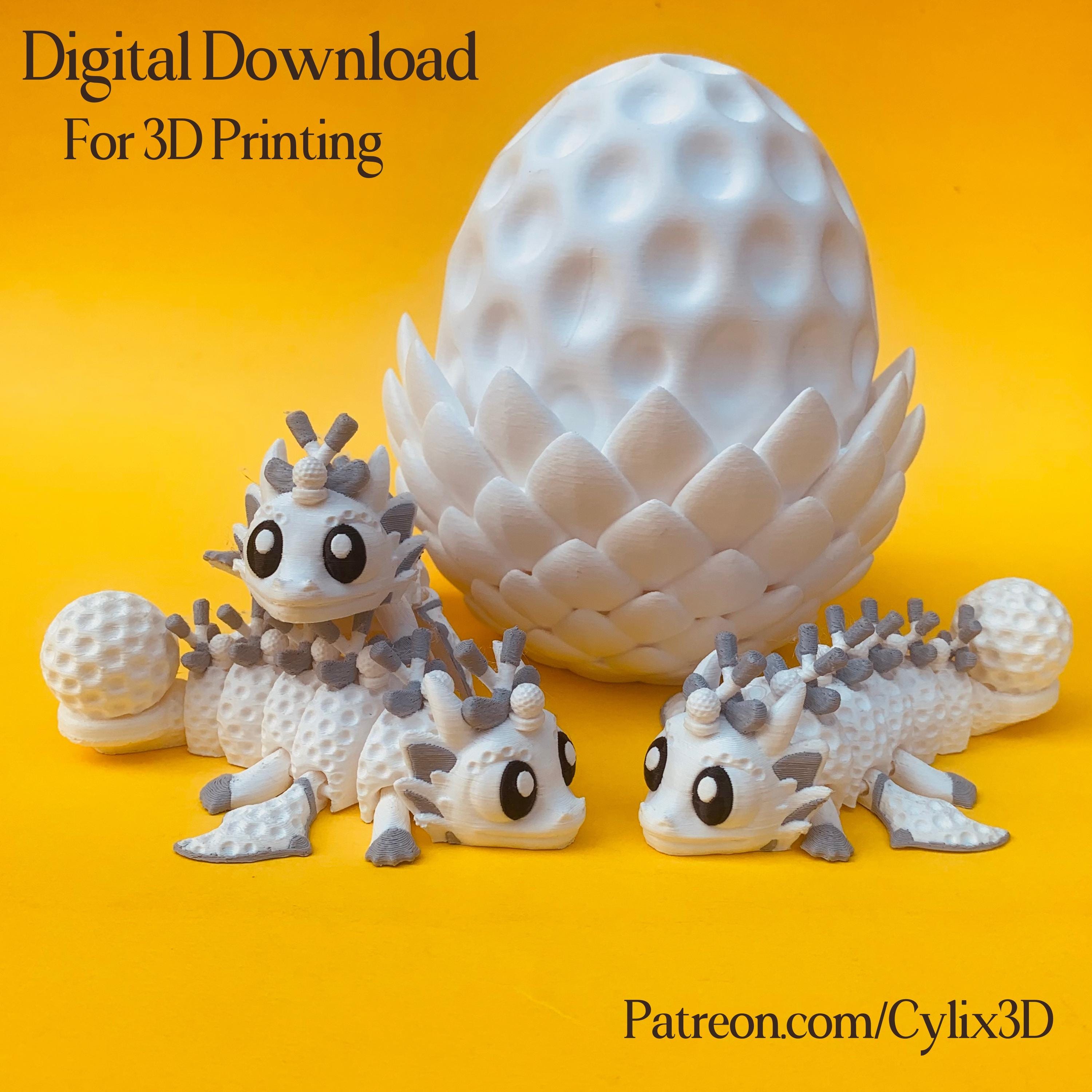 Flexi Golf Dragon & Egg STL 3D Print Files Bundle: Winged Dragon Fidget ...