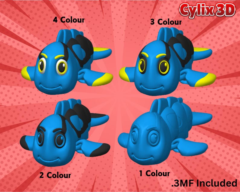 Articulated Blue Tang Fish 3D Print, Flexi Print in Place, STL File for ...