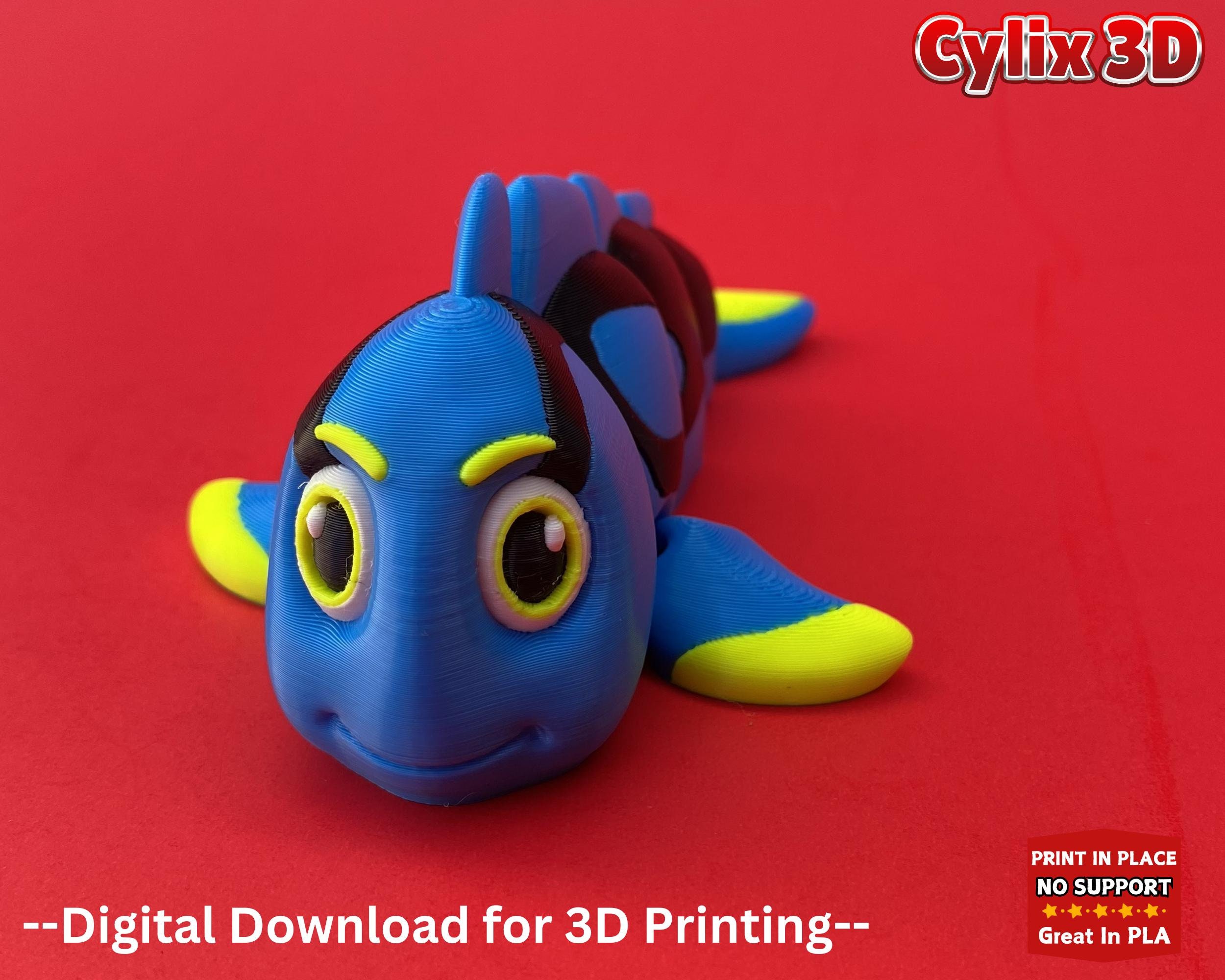 Articulated Blue Tang Fish 3D Print, Flexi Print in Place, STL File for ...