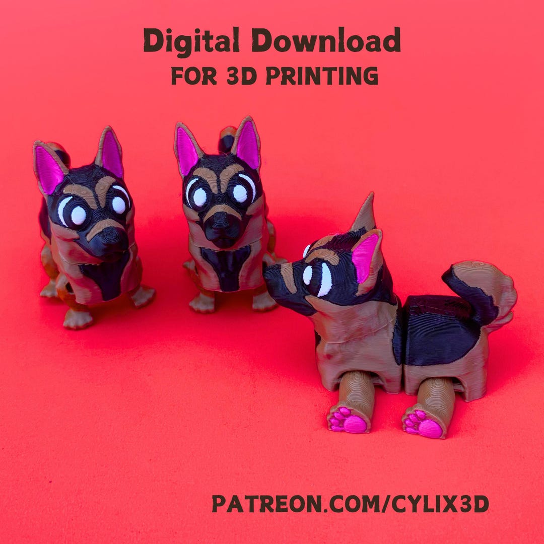 Small German Shepherd STL 3D Print File, Cute Dog Flexi, Articulated ...