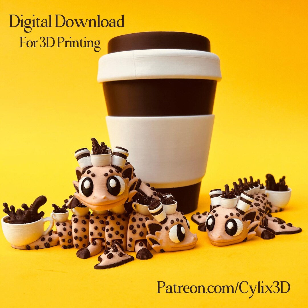 Flexi Coffee Dragon & Cup Box STL 3D Print Files: Winged Dragon Fidget ...
