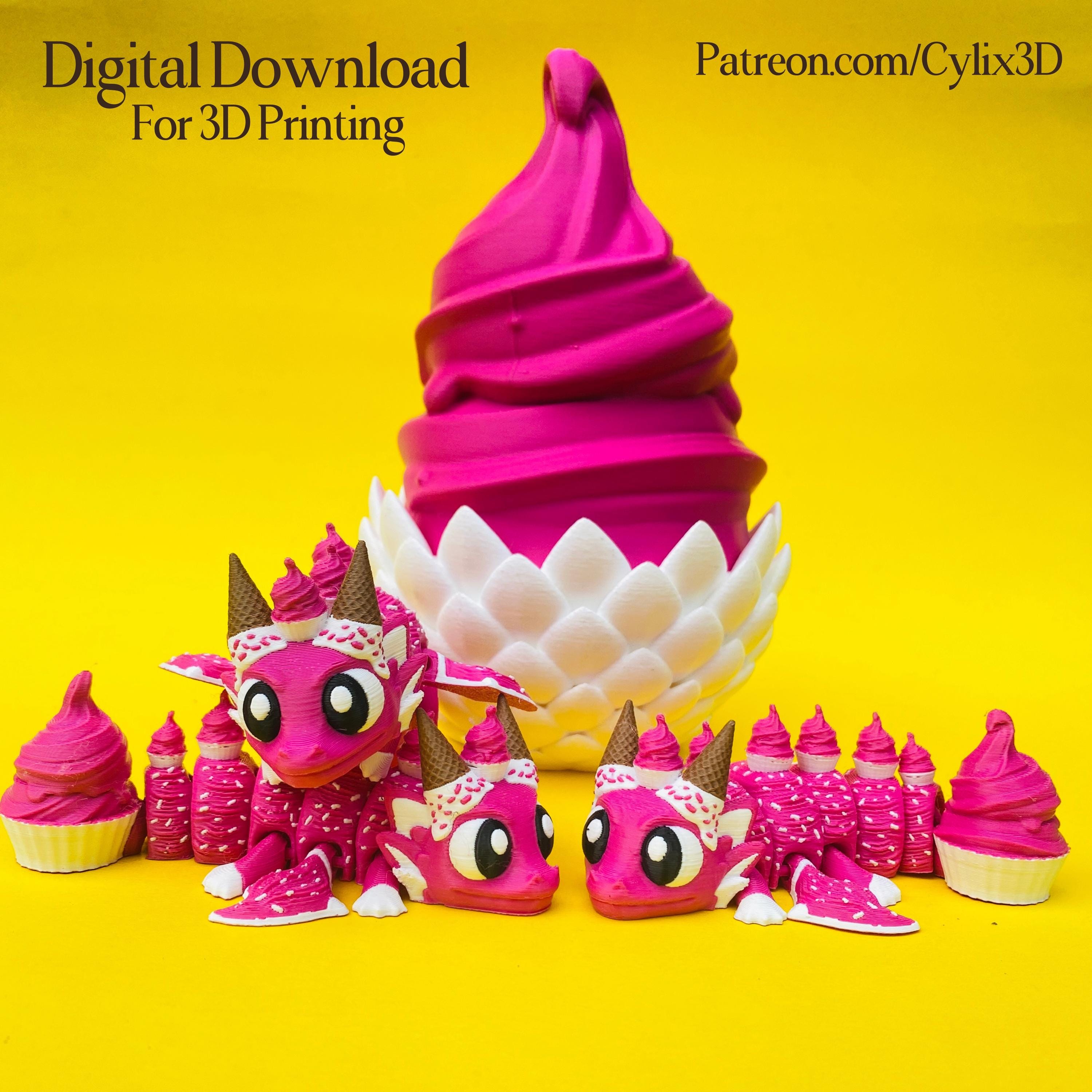 Flexi Ice Cream Dragon & Egg STL: Articulated 3D Print Files of Winged ...