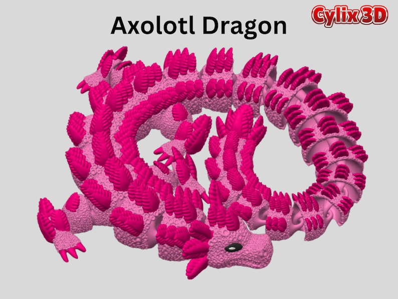 Axolotl Dragon, STL File for 3D Print, Articulated Flexi Wiggle Pet, 3D ...