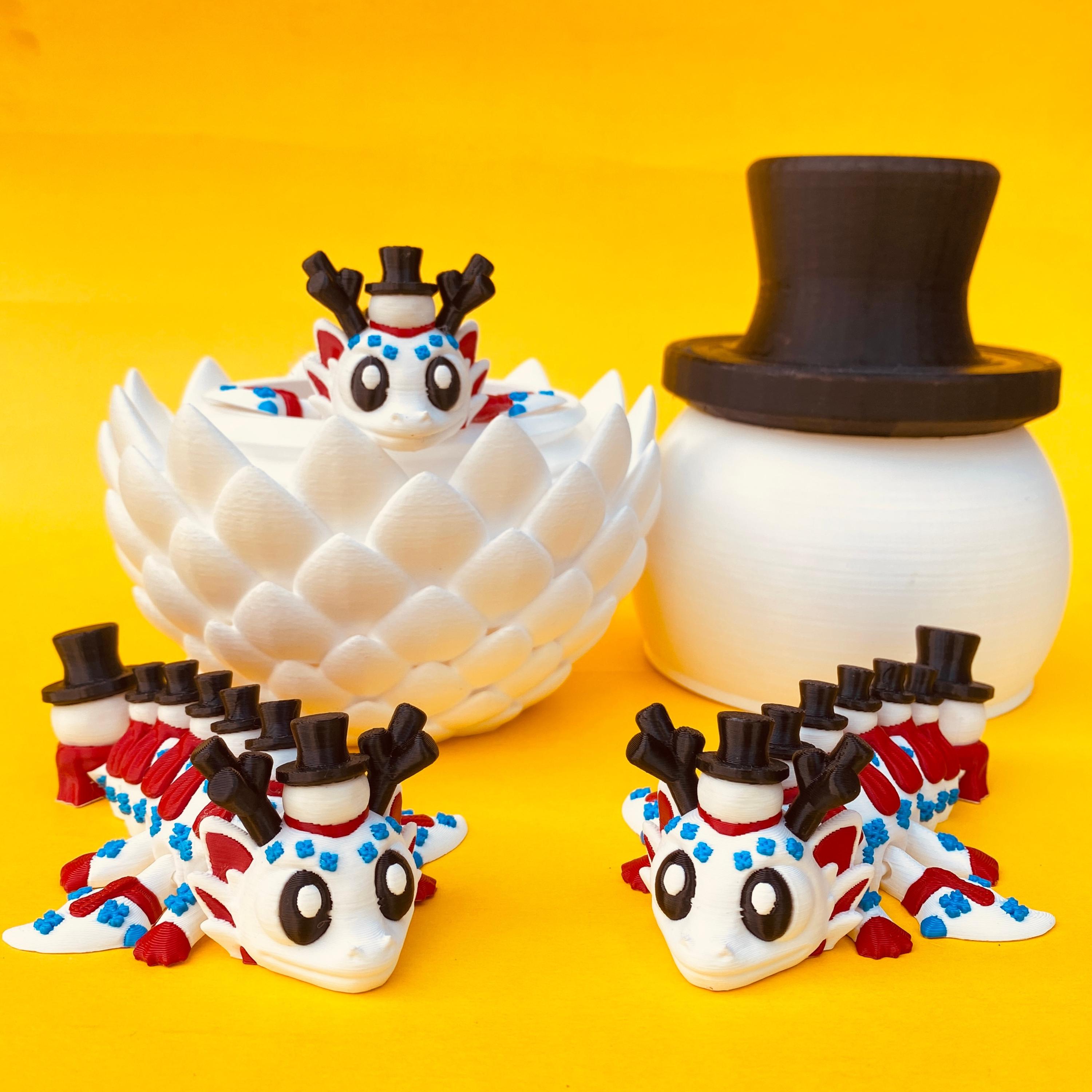 Flexi Snowman Dragon & Egg STL 3D Print Files: Winged Dragon Fidget Toy ...