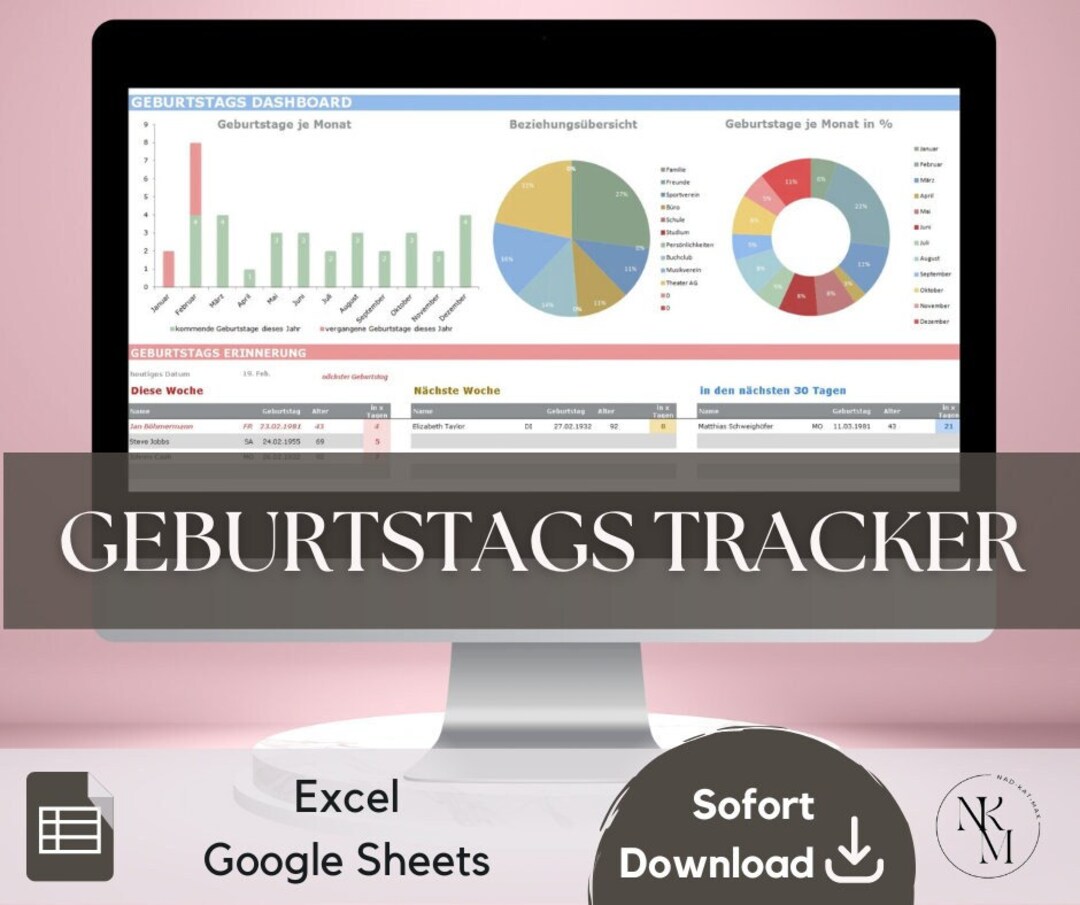 Birthday Planner Excel Template for up to 1200 Birthdays With Automatic ...