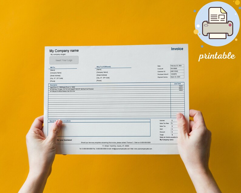 Landscape Invoice Template, Receipt Template, Invoice Form, Editable ...