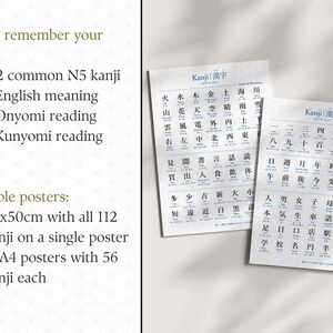 JLPT N5 Kanji Printable Poster Wall Chart Kanji Practice for Beginners ...