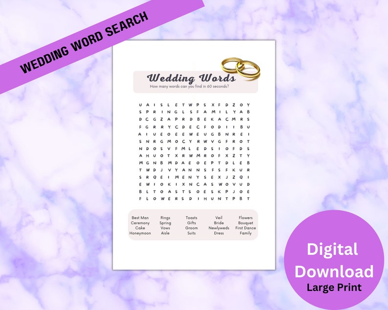 Bridal Shower Word Search | Bridal Shower Games for Wedding Party ...