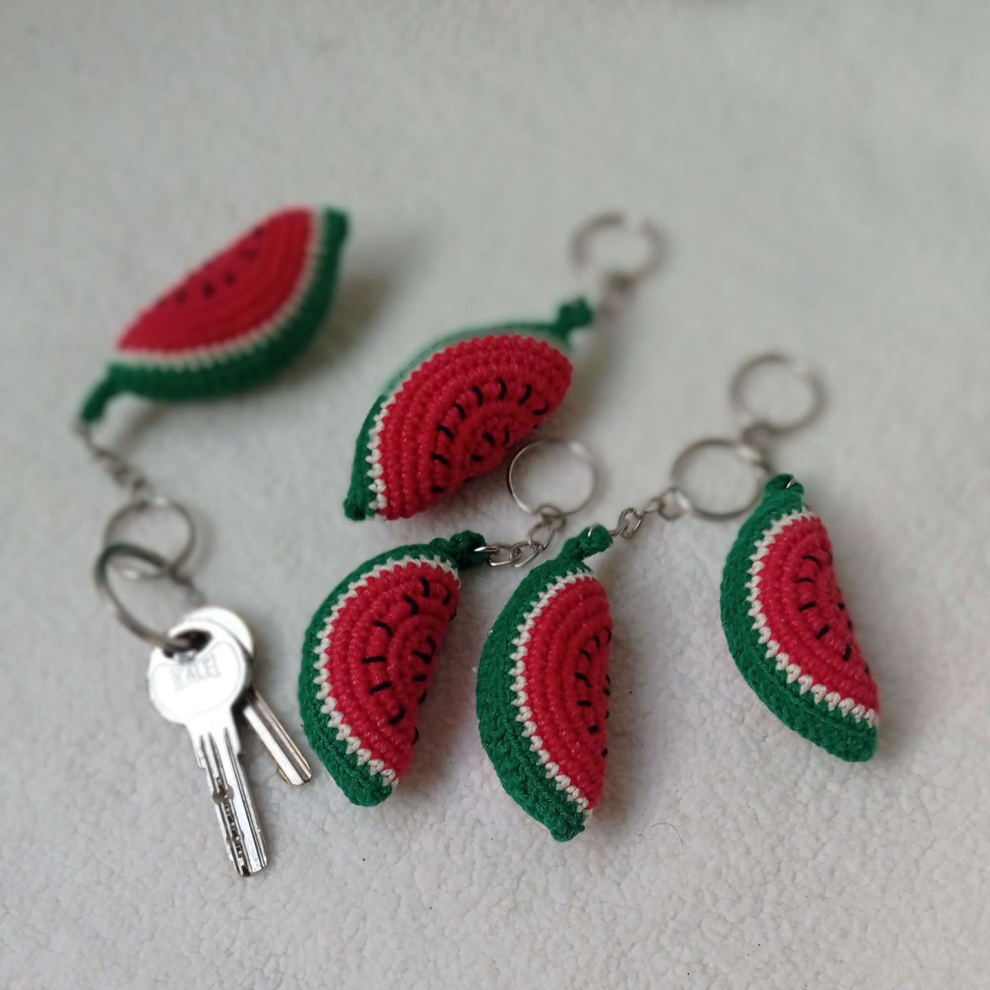 Crochet Amigurumi Cute Fruit Key Chain,cherry,orange and Watermelon ...