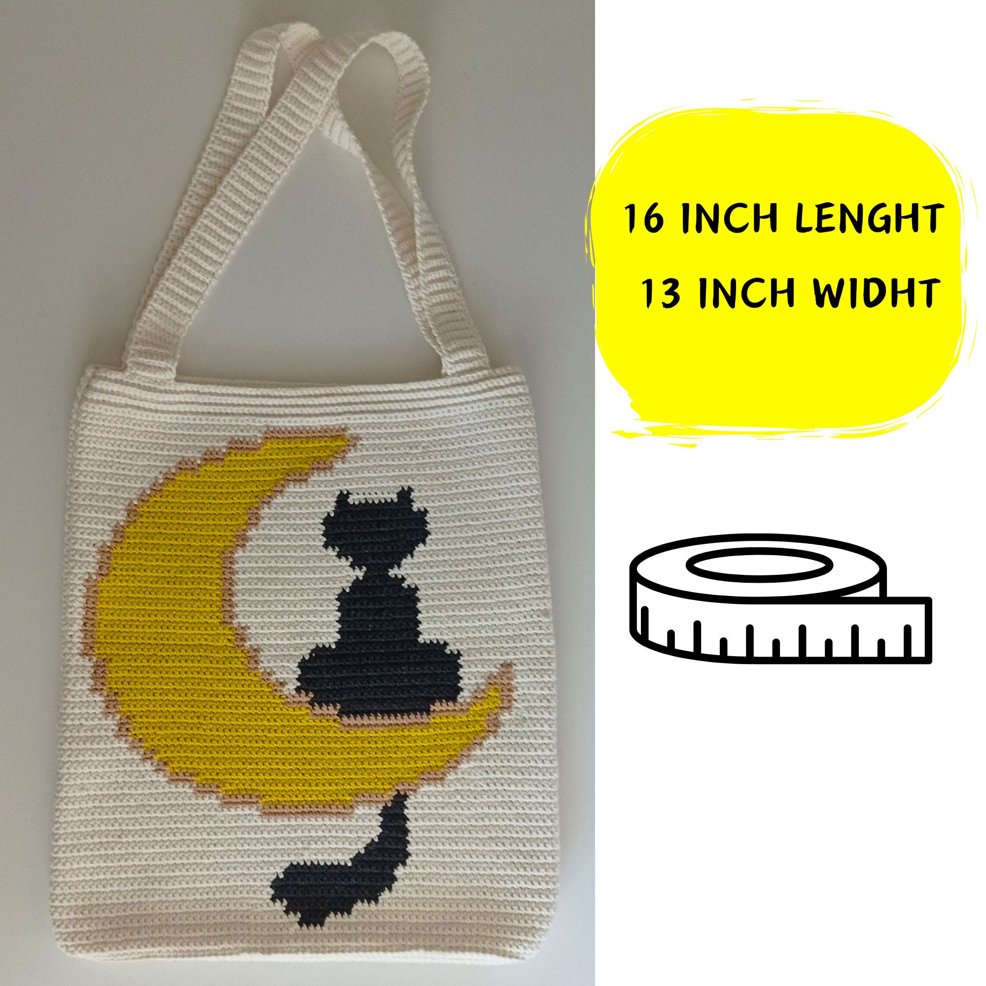 Crochet Tote Bag Pattern: Cat on Moon Design (PDF Pattern) - Etsy