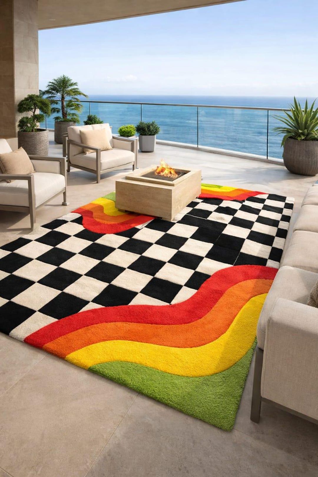 Luxury Hand Tufted Abstract Checkerboard Rainbow Rug – Modern Designer ...