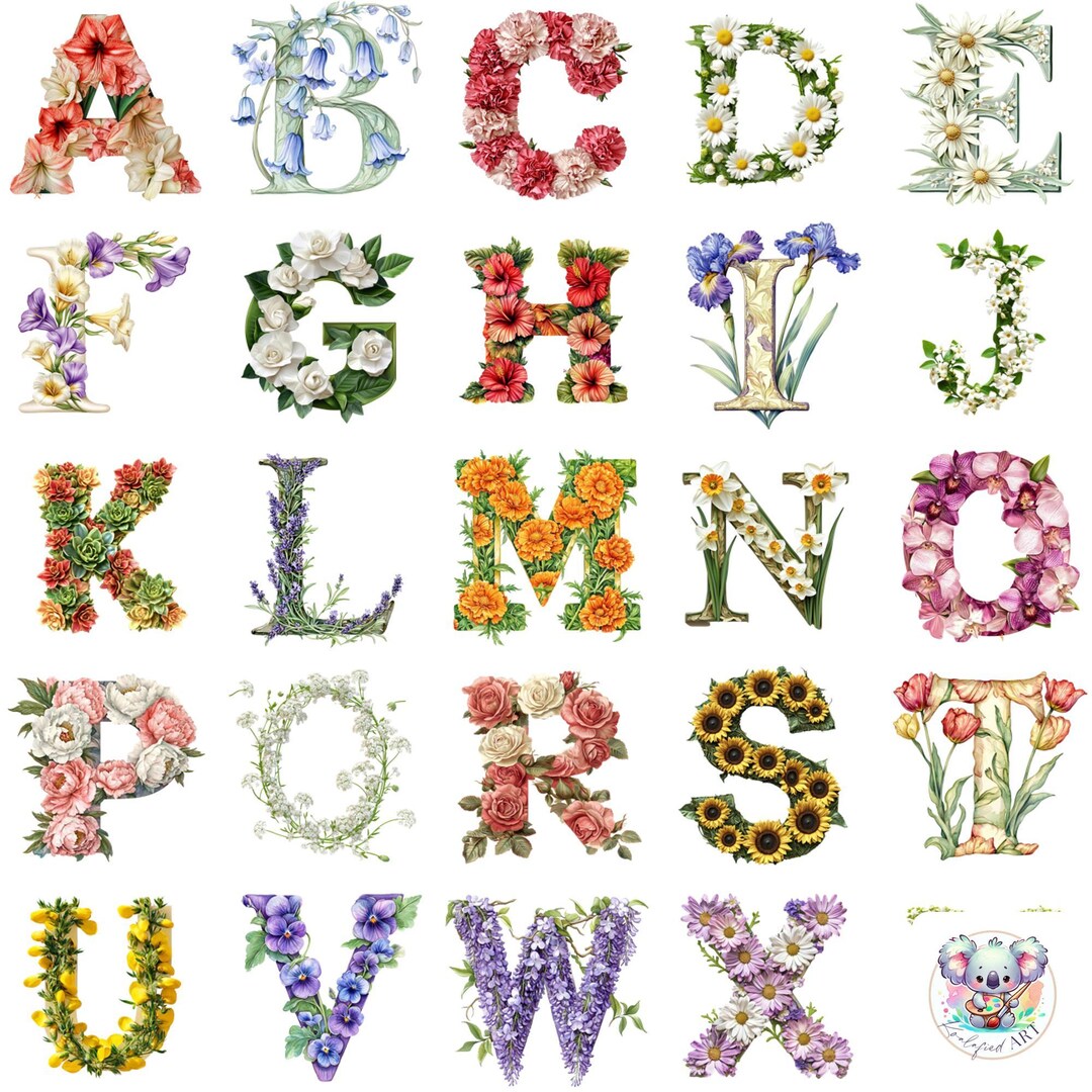 Floral Alphabet Clipart: A-Z Flower Letter Set (PNG) - Etsy
