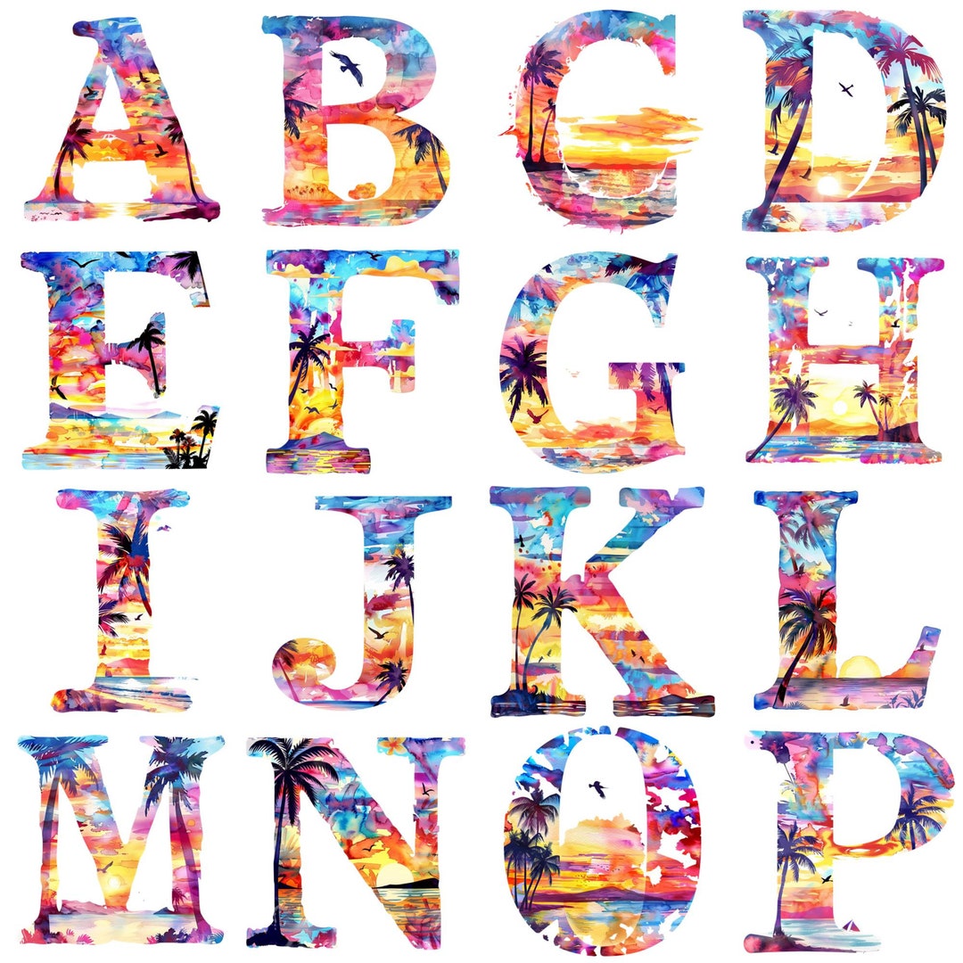 Stunning Watercolor Sunset Letter Alphabet Cliparts Pngs - 26 High ...
