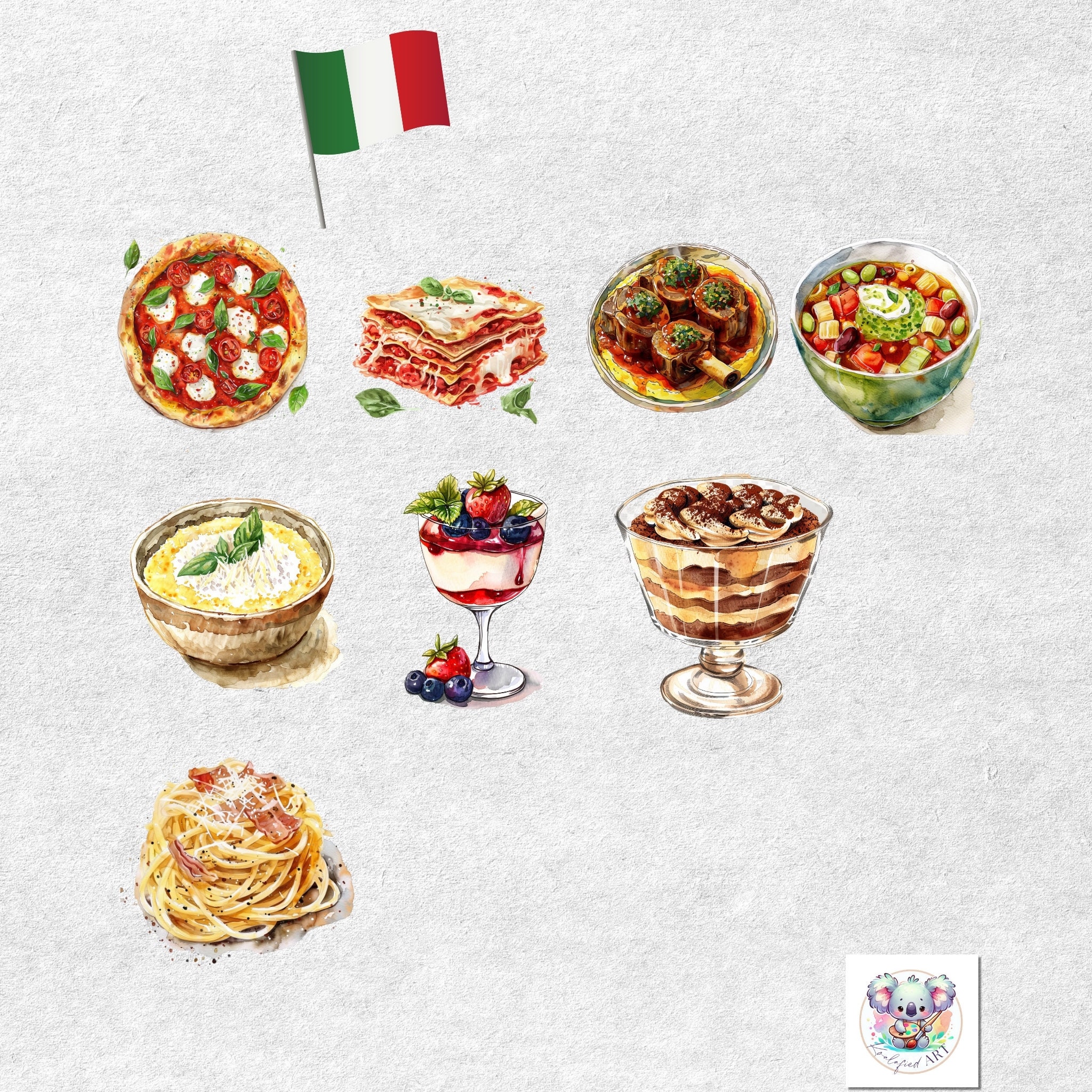 Classic Italian Food Watercolor Clipart Bundle 20 Pngs for Gourmet ...