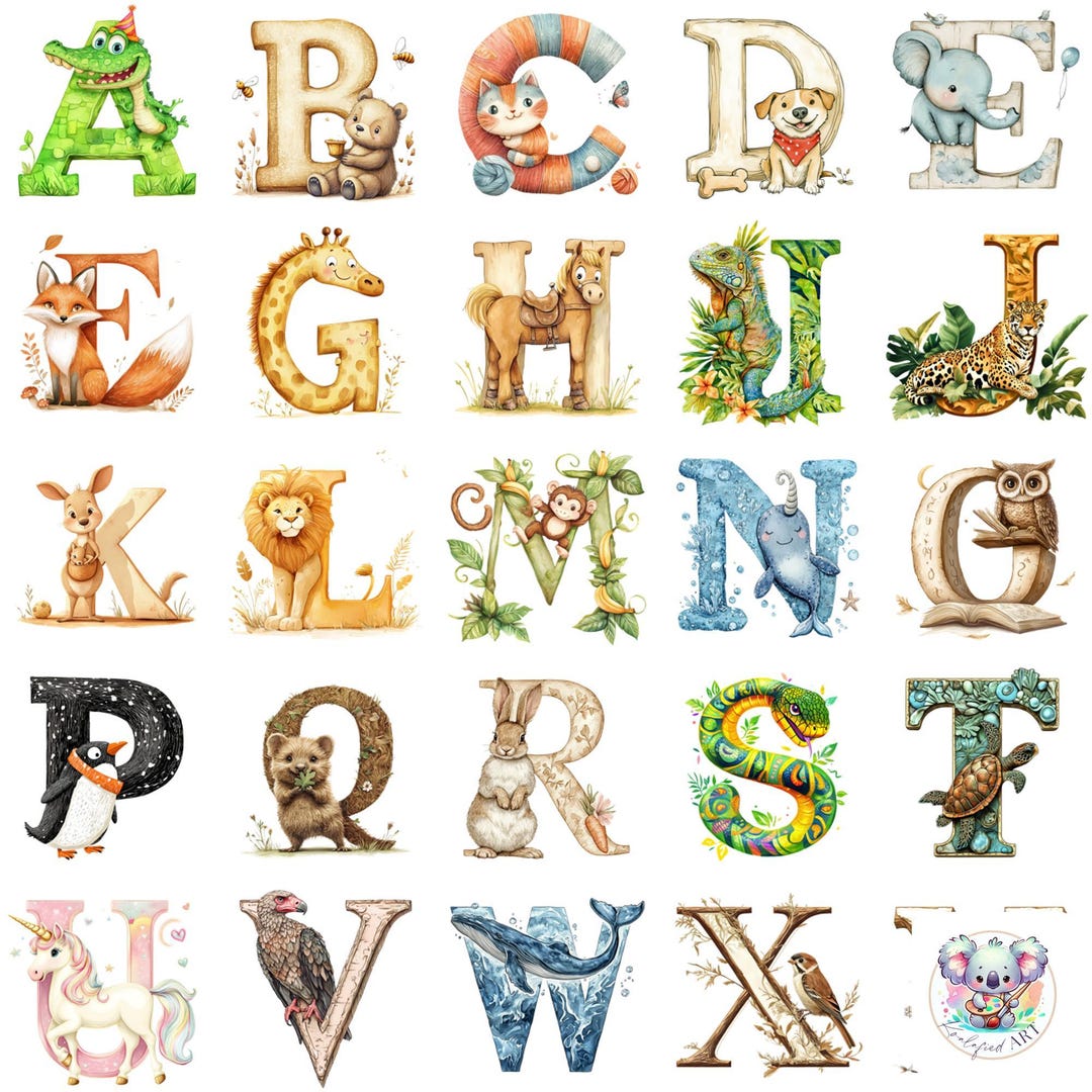 Educational Animal Alphabet Clipart Collection – 104 Unique A-Z Designs ...