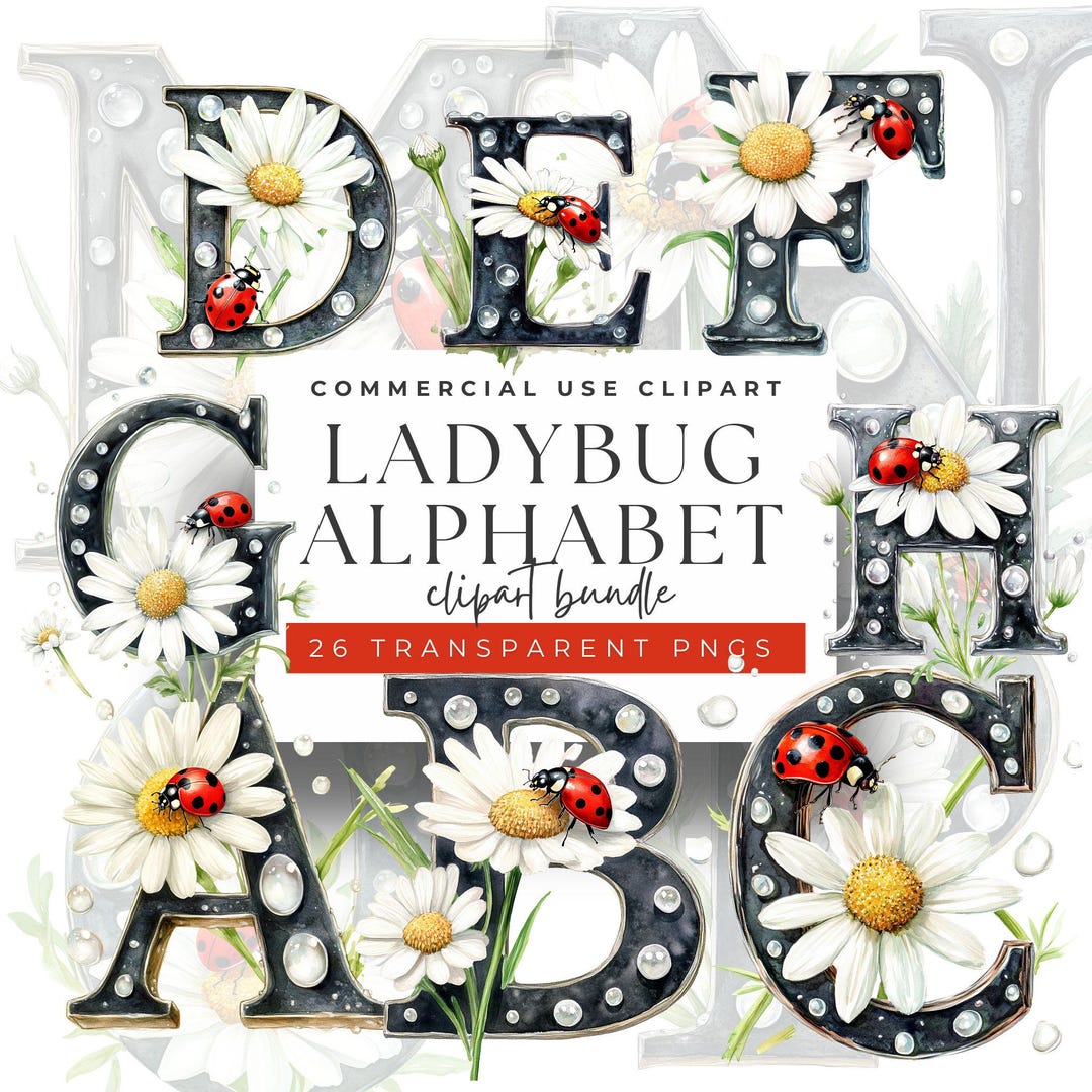 Ladybug Daisy Alphabet Clipart: Rustic Metal Letters, Nursery Decor ...