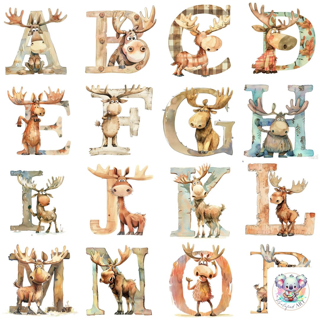 Moose Alphabet Clipart: 26 Woodland Letter Pngs (300 DPI) - Etsy