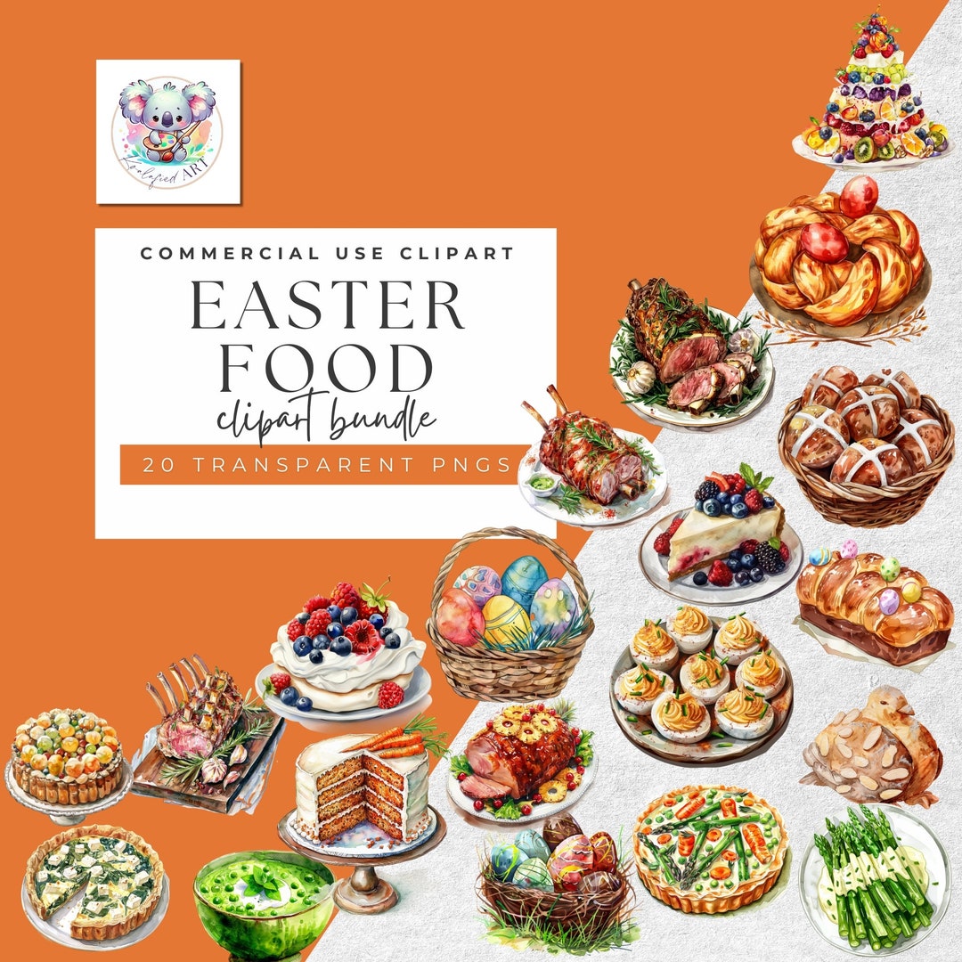 Spring Feast Easter Food Clipart 20 Transparent Delights for Decorating Holiday Greeting Cards ...