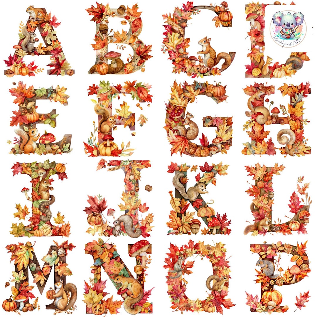 Watercolor Autumn Alphabet Clipart Pngs: 26 High-resolution 300 DPI ...