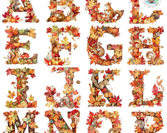 Fall Autumn Clipart Alphabet PNG, Watercolor Alphabet Clip Art, Doodle ...