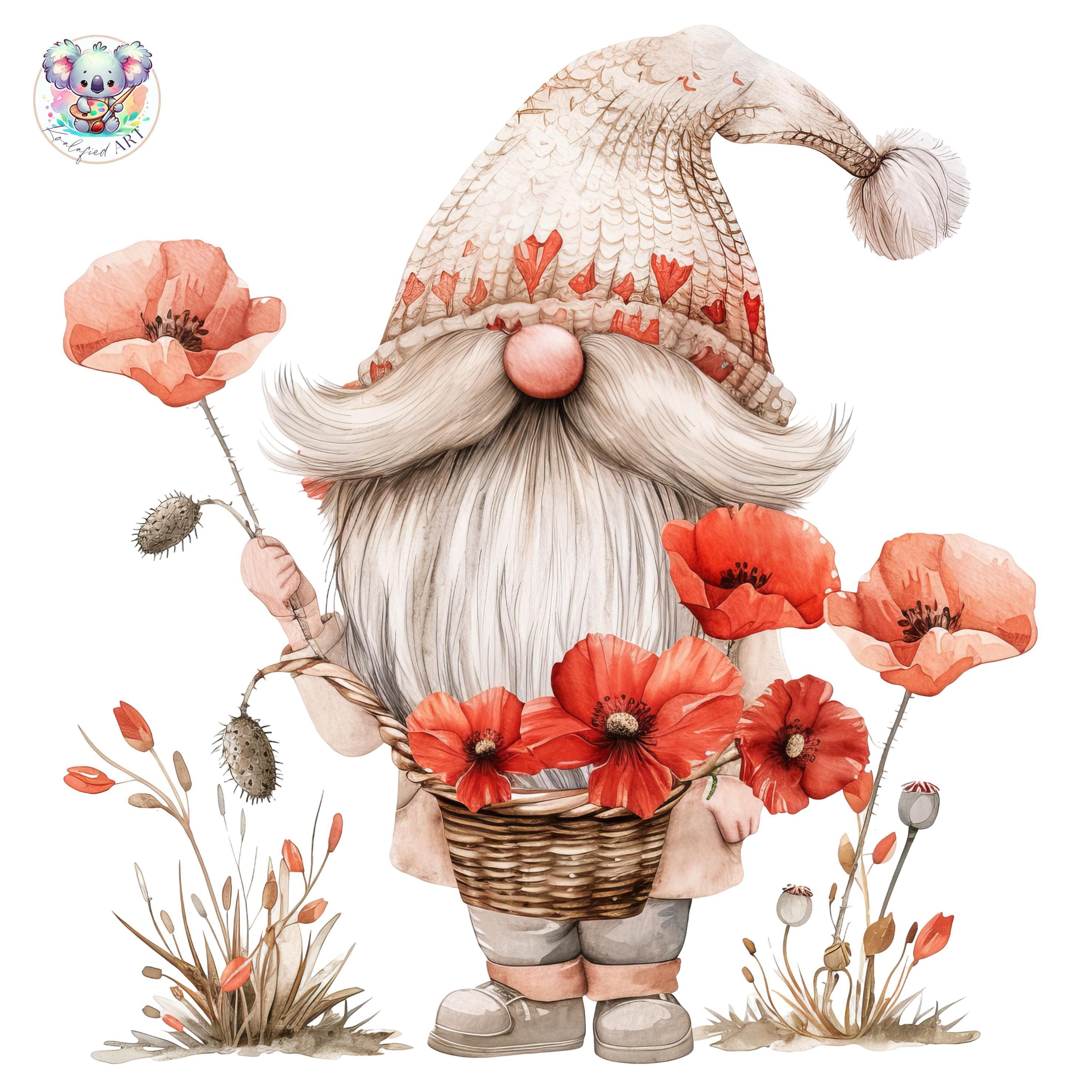 Watercolor Poppy Gnome Clipart Pngs 20 High-resolution 300 DPI Cute ...